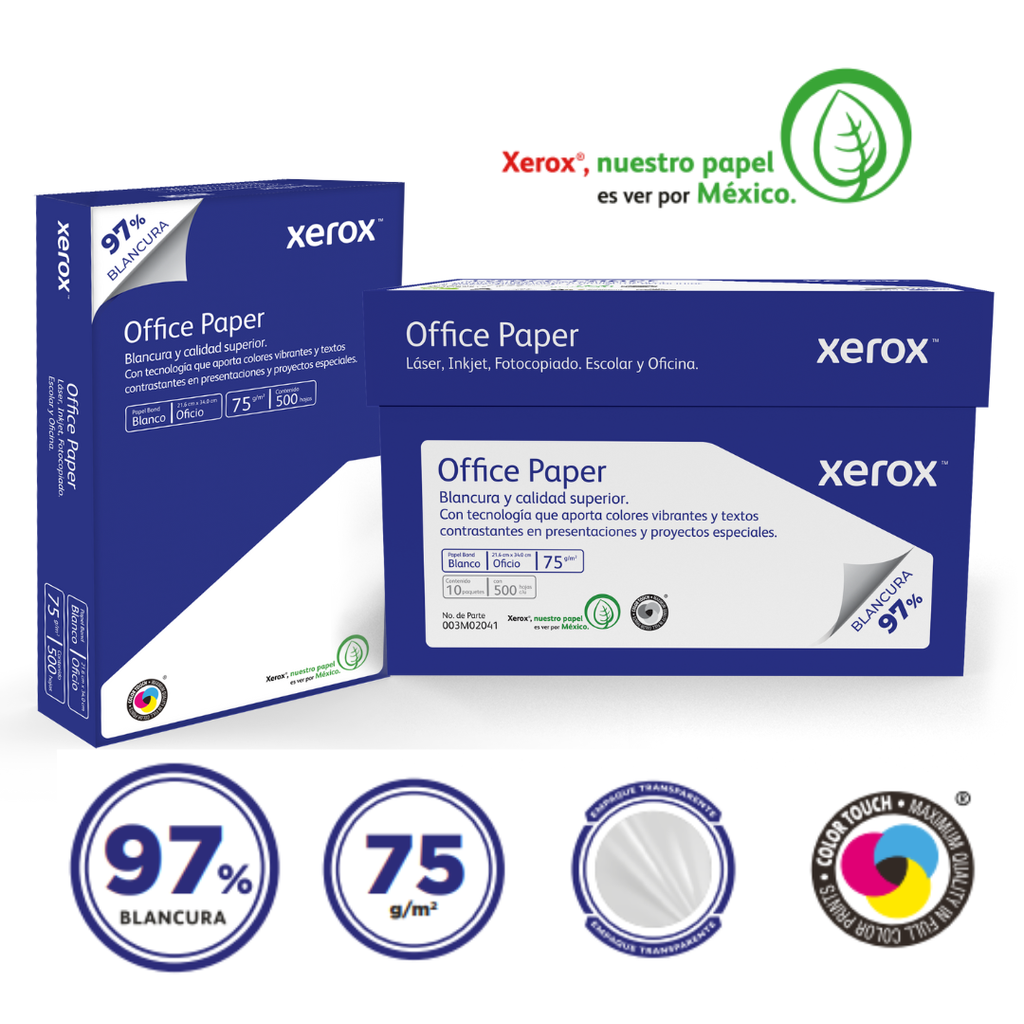 Papel Bond Xerox Office Paper Oficio 75 g/m² 97% de Blancura Caja con ...