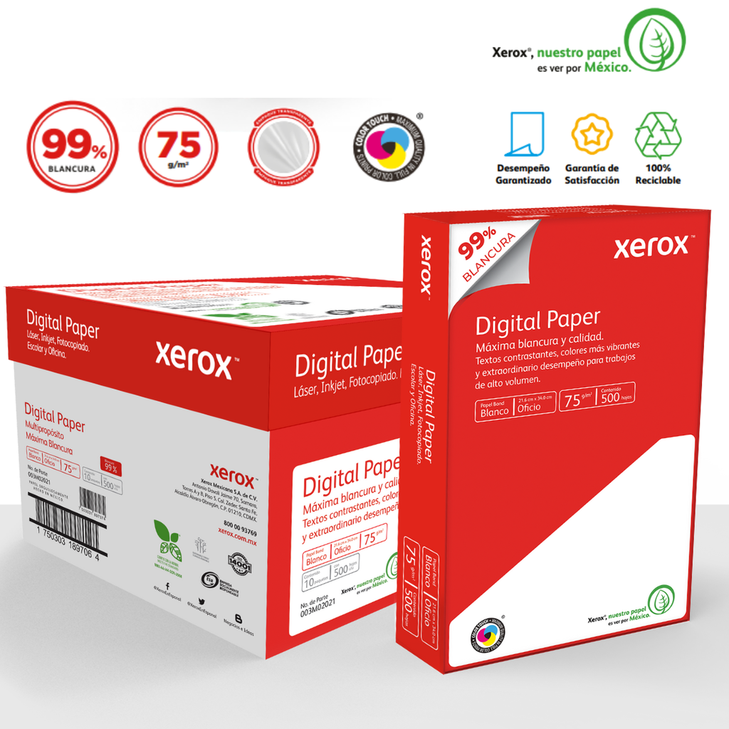 Papel Xerox Bond Digital Paper Oficio 75 g/m² 99% de Blancura Caja con ...